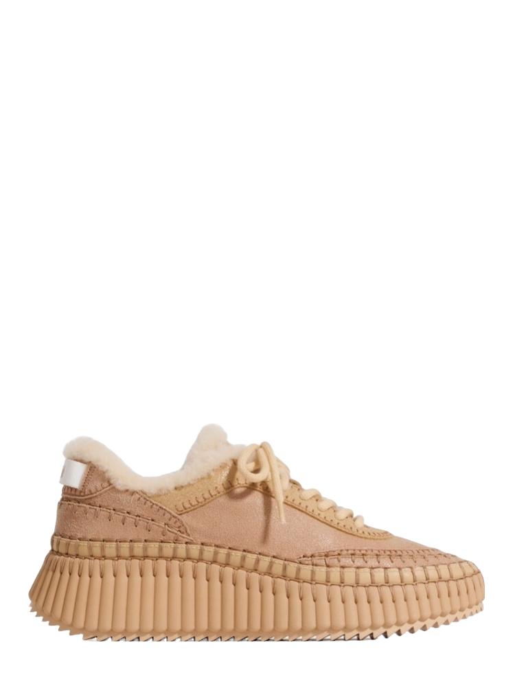 CHLOÉ Chloé Nama Crackled Goatskin and Shearling Sneakers